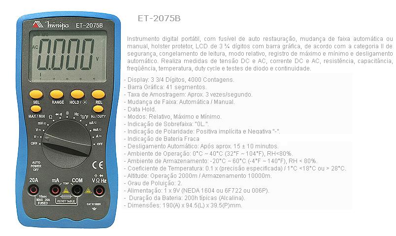MULTIMETRO DIGITAL ET 2075B MINIPA - MR Electron