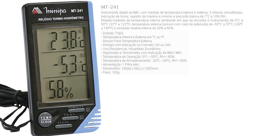 TERMO HIGROMETRO RELOGIO MT 241 MINIPA - MR Electron